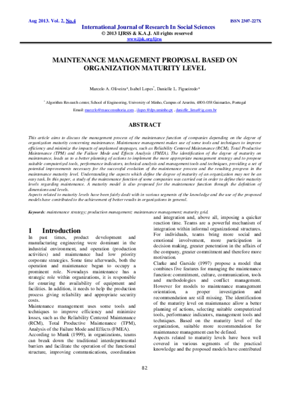 (PDF) Maintenance management proposal based on organization maturity ...