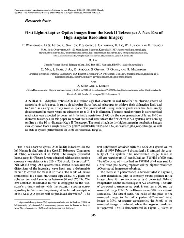 (PDF) First Light Adaptive Optics Images from the Keck II Telescope: A ...