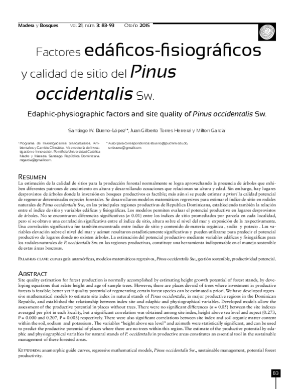 (PDF) Factores edáficos-fisiográficos y calidad de sitio del Pinus ...