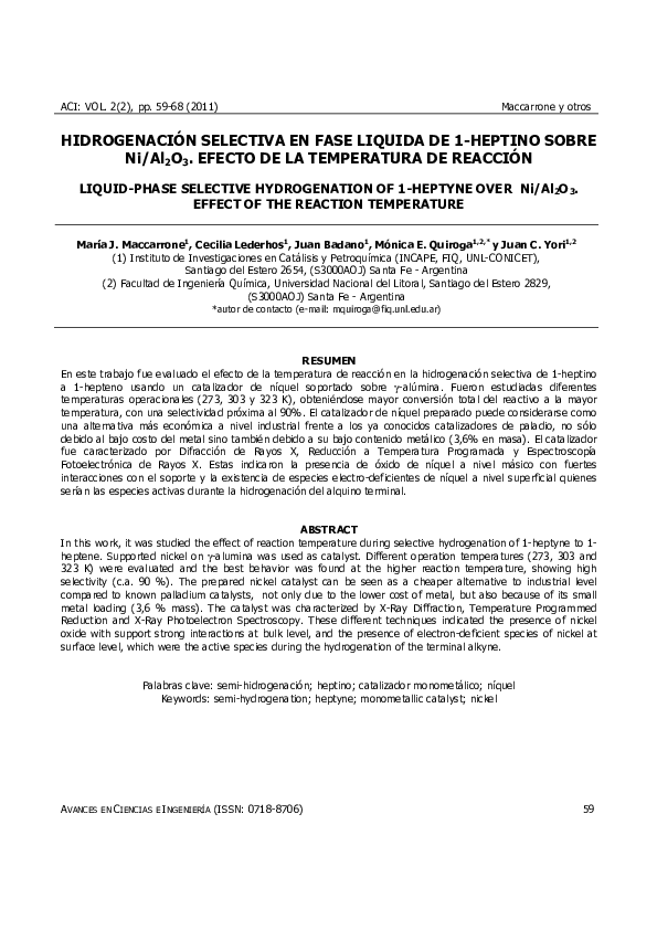(PDF) HIDROGENACIÓN SELECTIVA EN FASE LIQUIDA DE 1-HEPTINO SOBRE Ni ...