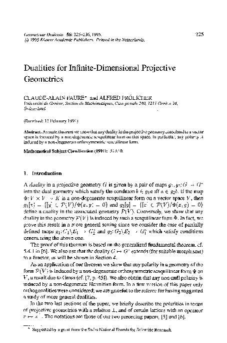 (PDF) Dualities for infinite-dimensional projective geometries