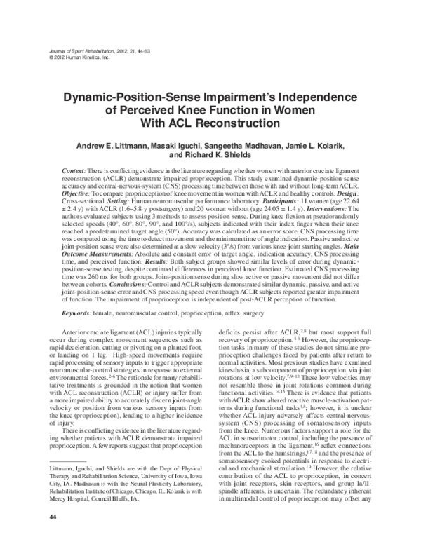 (PDF) Dynamic-Position-Sense Impairment’s Independence of Perceived ...