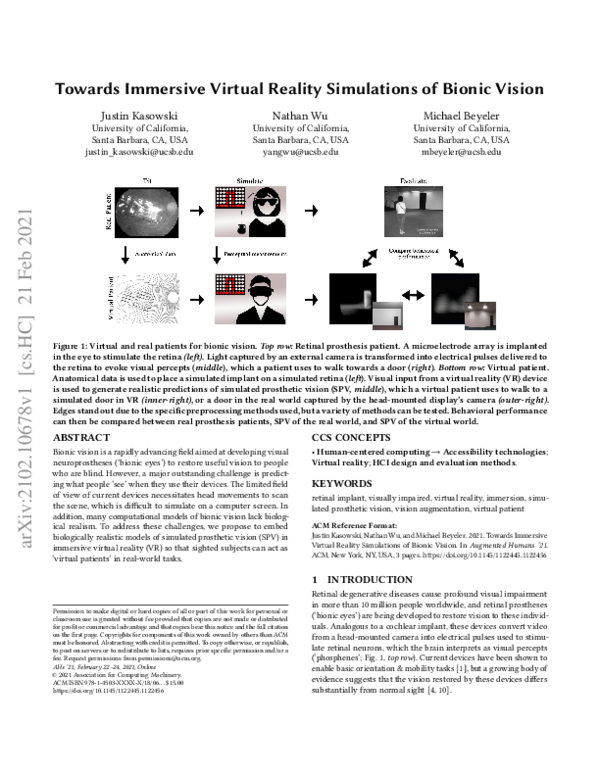(PDF) Towards Immersive Virtual Reality Simulations of Bionic Vision | Justin Kasowski ...