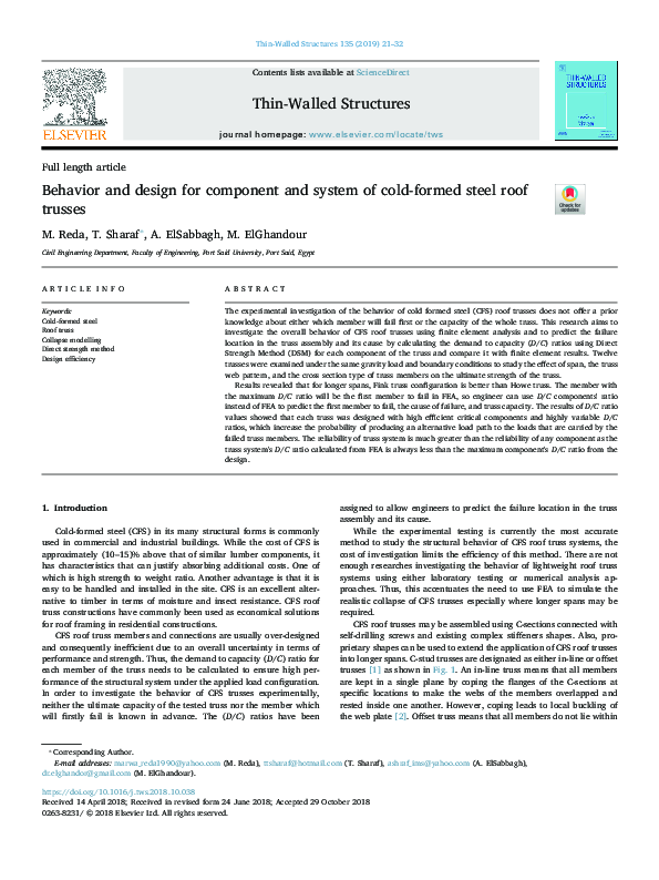 (PDF) Behavior and design for component and system of cold-formed steel ...