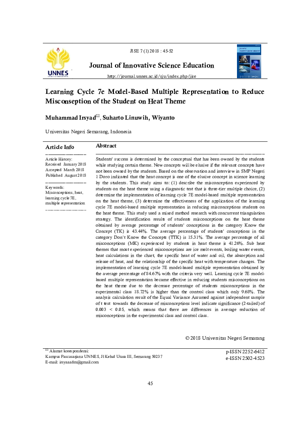 (PDF) Learning Cycle 7e Model - Based Multiple Representation to Reduce Misconseption of The ...