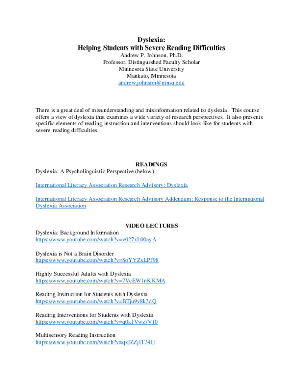 (PDF) Dyslexia: Helping Students with Severe Reading Difficulties