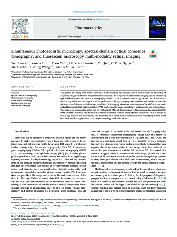 (PDF) Simultaneous photoacoustic microscopy, spectral-domain optical coherence tomography, and ...