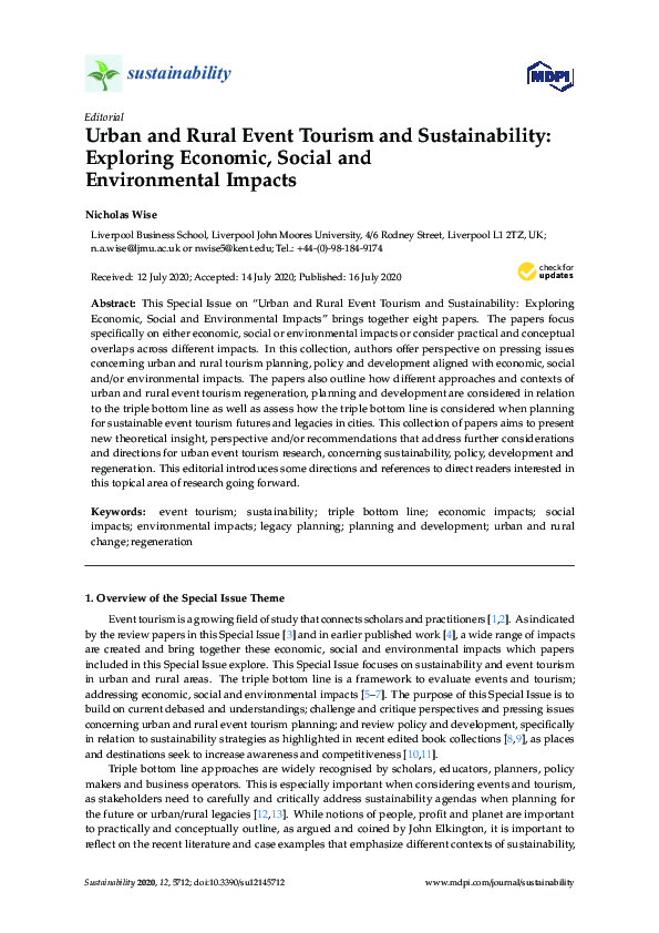 (PDF) Urban and Rural Event Tourism and Sustainability: Exploring ...