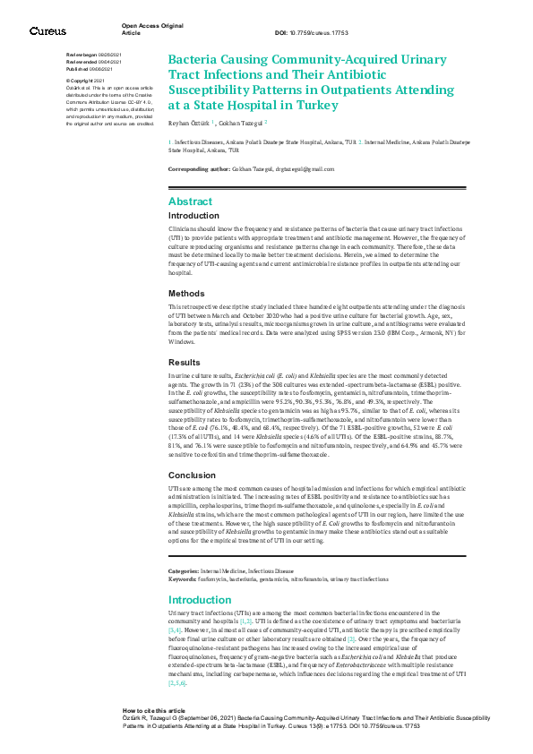 (PDF) Bacteria Causing Community-Acquired Urinary Tract Infections and Their Antibiotic ...