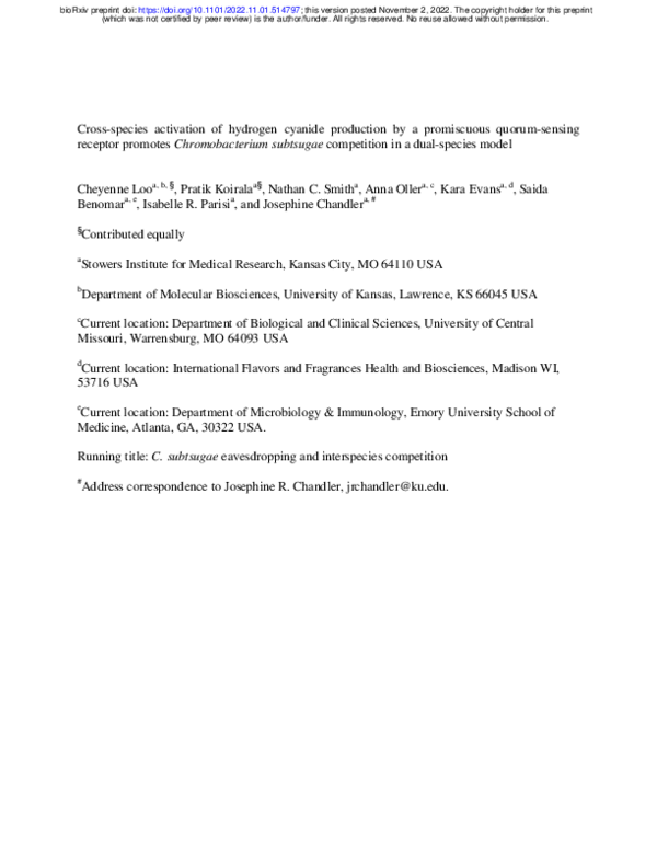 (PDF) Cross-species activation of hydrogen cyanide production by a ...