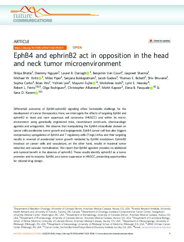 (PDF) EphB4 and ephrinB2 act in opposition in the head and neck tumor ...