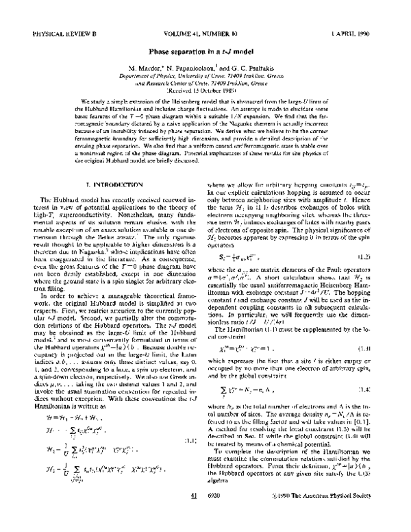(PDF) Phase separation in at-Jmodel