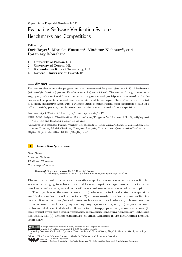 (PDF) Report from Dagstuhl Seminar Evaluating Software Verification Systems: Benchmarks and ...