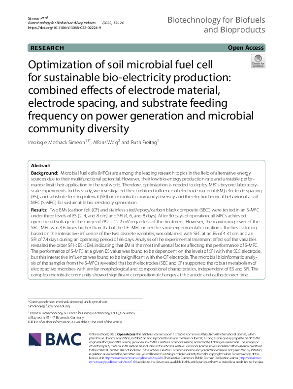 (PDF) Optimization of soil microbial fuel cell for sustainable bio-electricity production ...