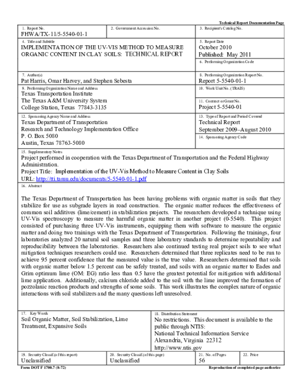 (PDF) Implementation of the UV-Vis Method to Measure Organic Content in ...