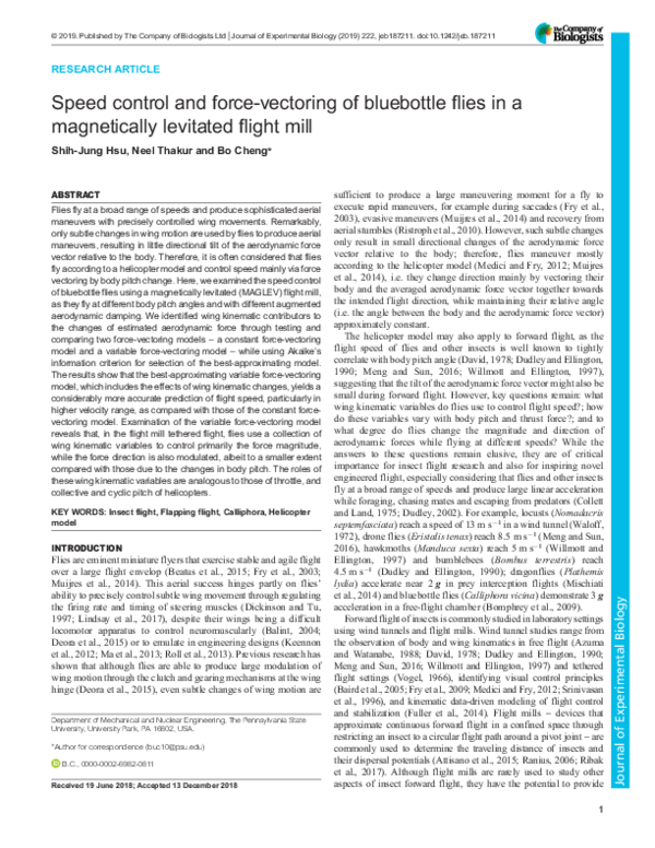 (PDF) Speed control and force-vectoring of blue bottle flies in a magnetically-levitated flight mill
