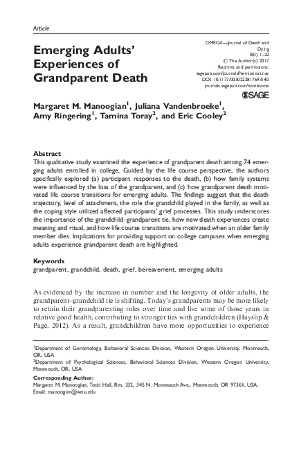 (PDF) Emerging Adults' Experiences of Grandparent Death