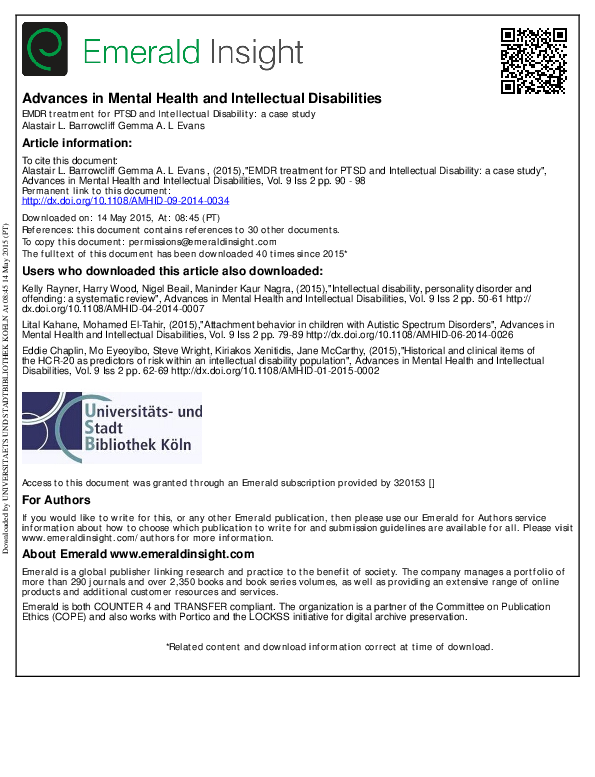 (PDF) EMDR treatment for PTSD and Intellectual Disability: a case study