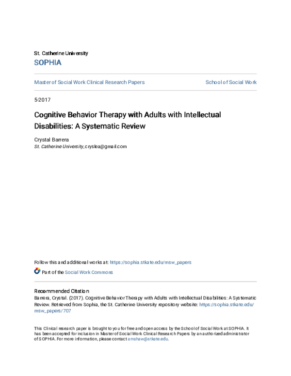 (PDF) Cognitive Behavior Therapy with Adults with Intellectual Disabilities: A Systematic Review