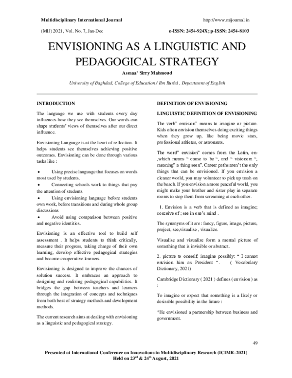 (PDF) ENVISIONING AS A LINGUISTIC AND PEDAGOGICAL STRATEGY | Asmaa ...