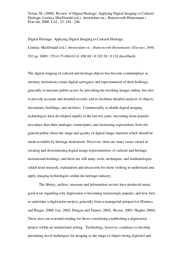 (PDF) Digital Heritage: Applying Digital Imaging to Cultural Heritage