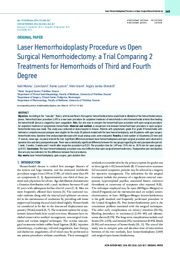 (PDF) Laser Hemorrhoidoplasty Procedure vs Open Surgical ...