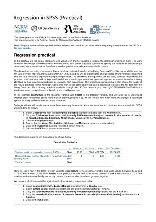 (PDF) Regression in SPSS (Practical)