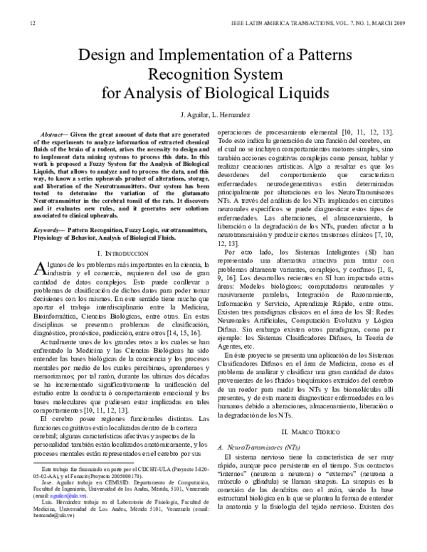 (PDF) Design and Implementation of a Patterns Recognition System for Analysis of Biological Liquids