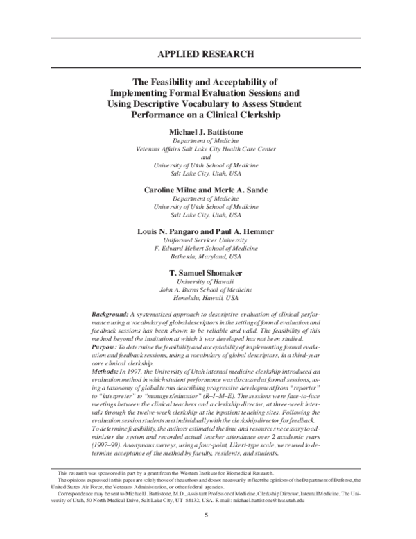 (PDF) The Feasibility and Acceptability of Implementing Formal Evaluation Sessions and Using ...