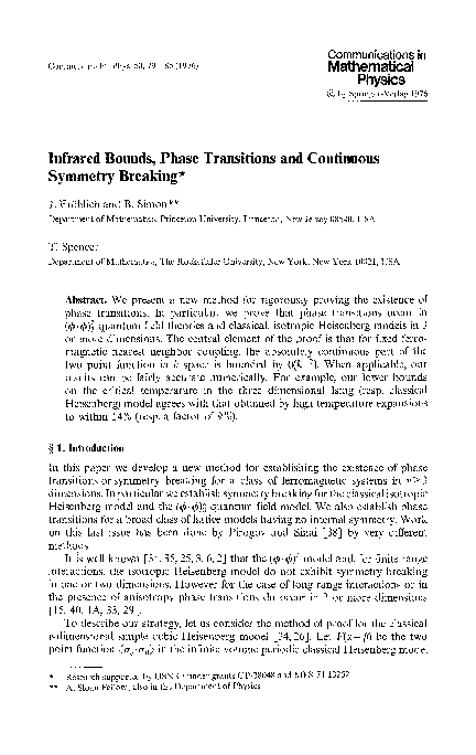 (PDF) Infrared bounds, phase transitions and continuous symmetry breaking
