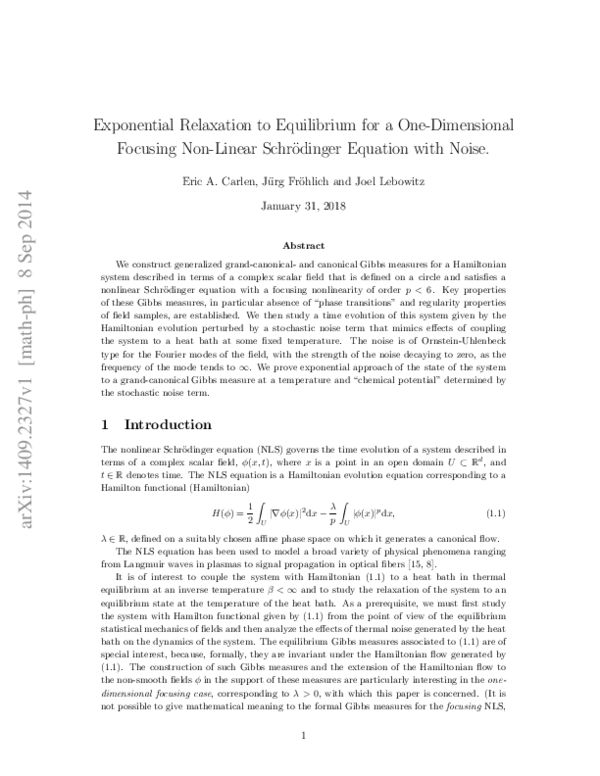 (PDF) Exponential Relaxation to Equilibrium for a One-Dimensional Focusing Non-Linear ...