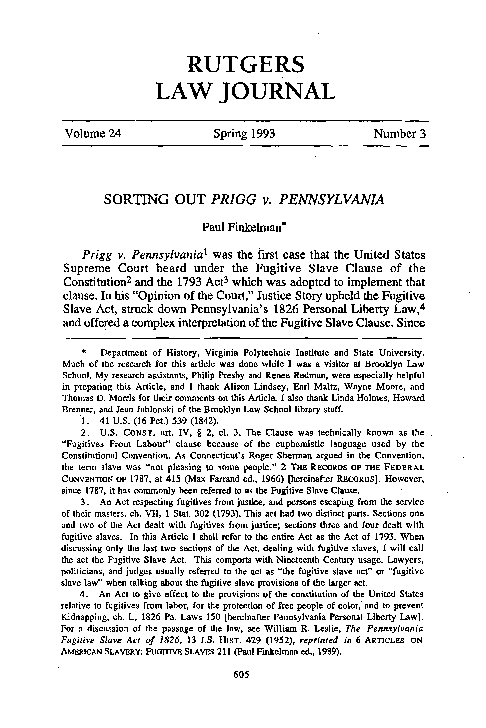 (PDF) Sorting Out Prigg v. Pennsylvania
