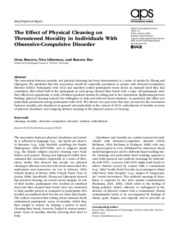 (PDF) The Effect of Physical Cleaning on Threatened Morality in ...