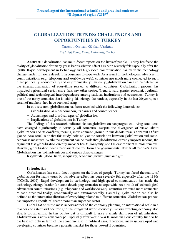 (PDF) Globalization Trends: Challenges and Opportunities in Turkey