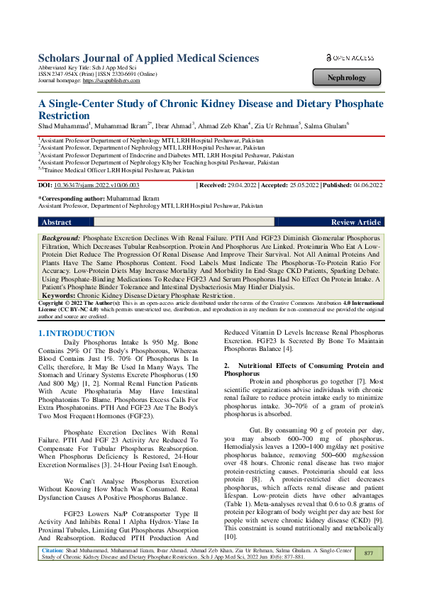 (PDF) A Single-Center Study of Chronic Kidney Disease and Dietary ...