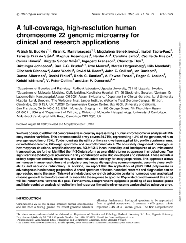 (PDF) A full-coverage, high-resolution human chromosome 22 genomic ...