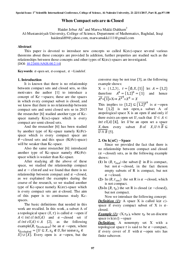 (PDF) When Compact Sets are -Closed