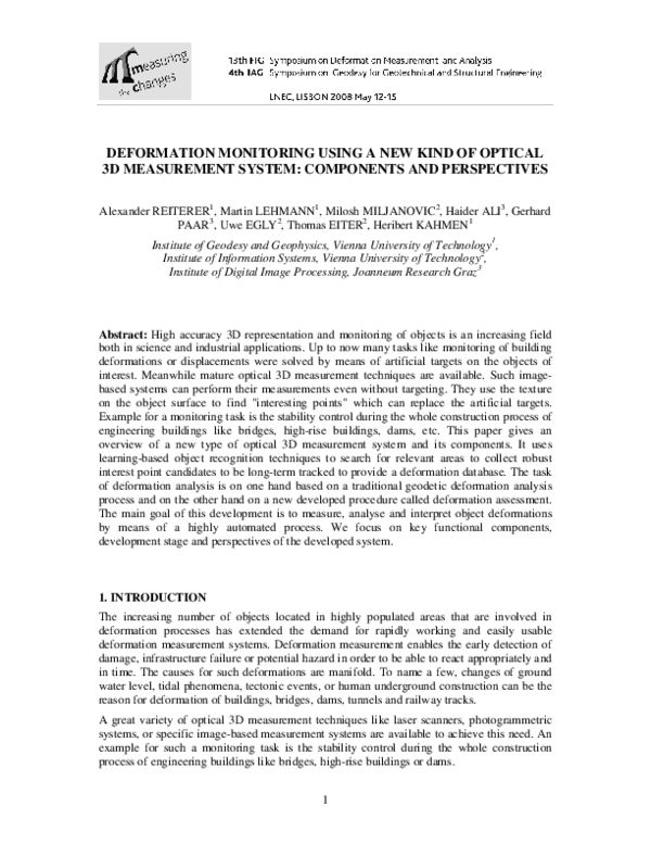 (PDF) Deformation monitoring using a new kind of optical 3D measurement ...