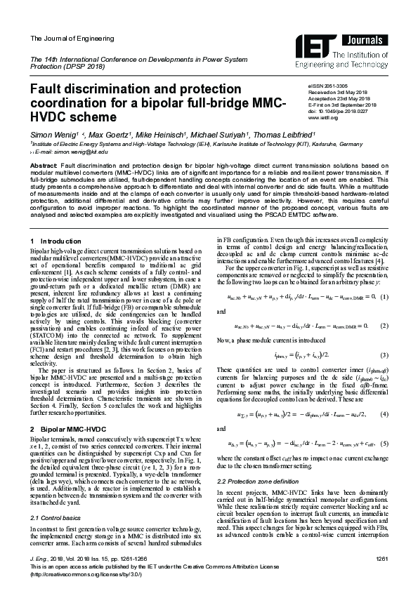 (PDF) Fault discrimination and protection coordination for a bipolar ...