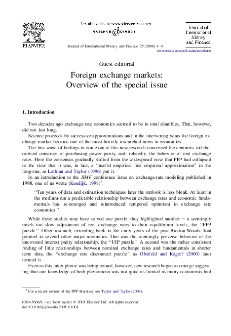 (PDF) Foreign exchange markets: Overview of the special issue | James Lothian - Academia.edu