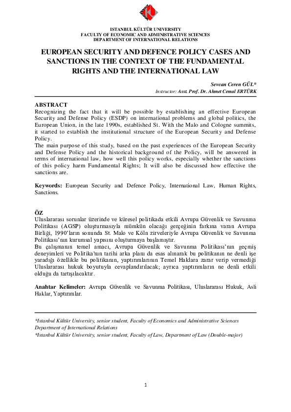 (PDF) EUROPEAN SECURITY AND DEFENCE POLICY CASES AND SANCTIONS IN THE ...