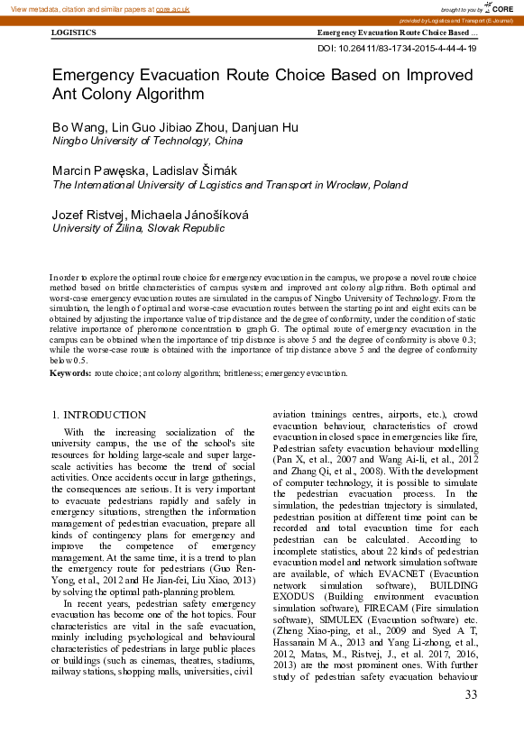 (PDF) Optimal Emergency Evacuation Route Using Improved Ant Colony Algorithm