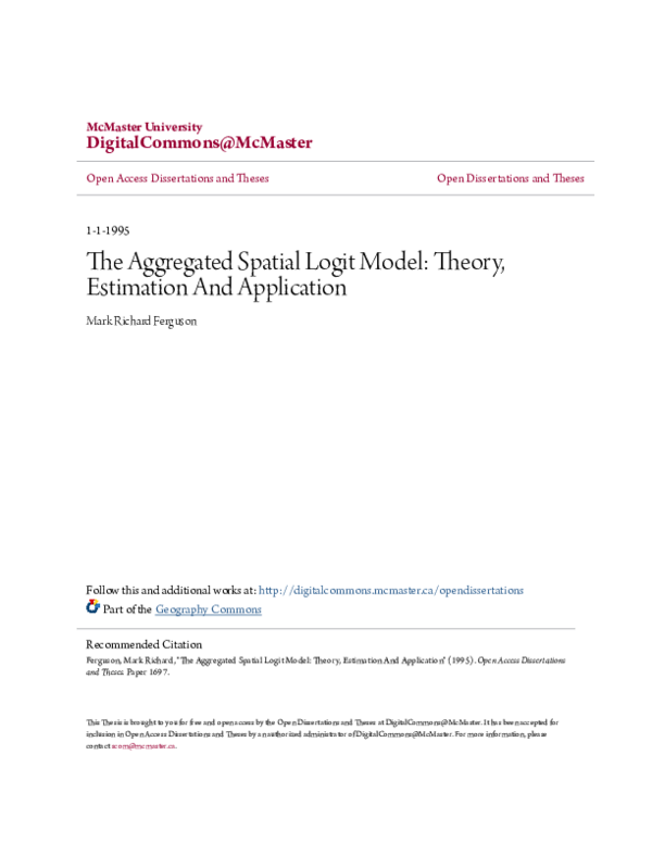 (PDF) The aggregated spatial logit model: Theory, estimation and ...