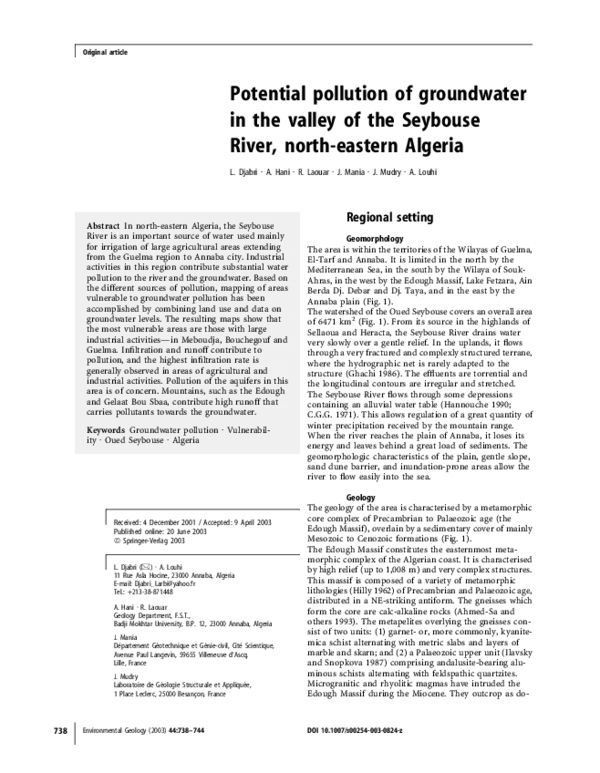 (PDF) Potential pollution of groundwater in the valley of the Seybouse ...