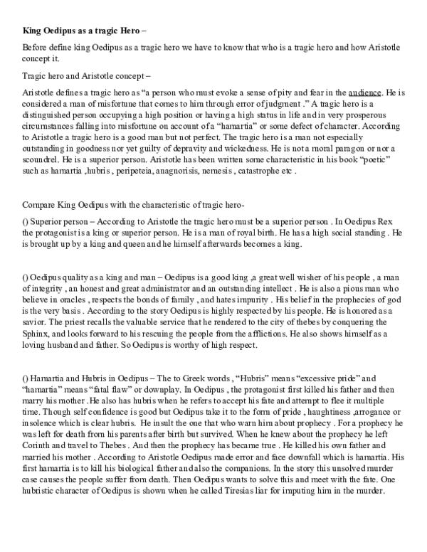 (DOC) King Oedipus as a tragic Hero