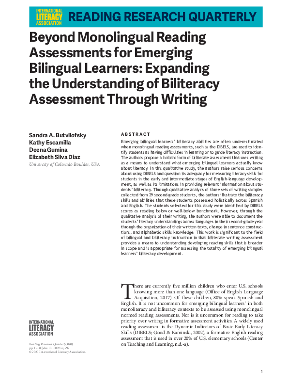 (PDF) Beyond Monolingual Reading Assessments for Emerging Bilingual ...