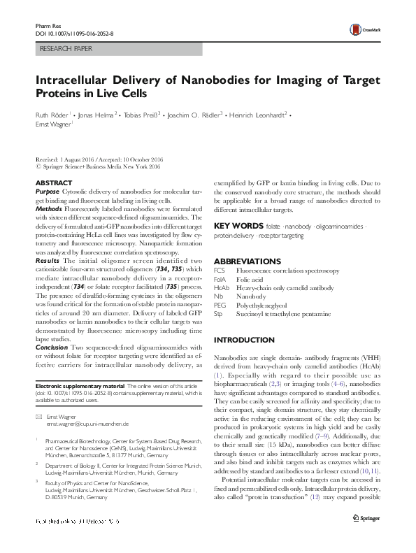 (PDF) Intracellular Delivery of Nanobodies for Imaging of Target ...