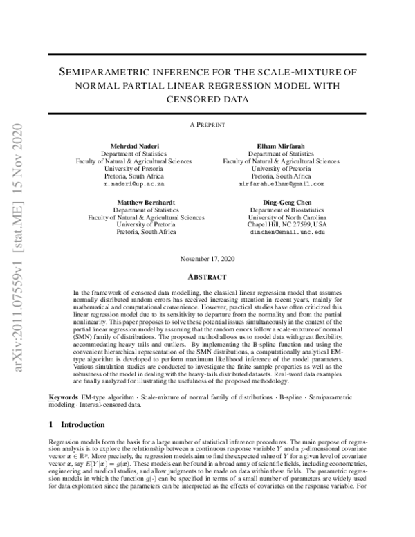 Pdf Semiparametric Inference For The Scale Mixture Of Normal Partial Linear Regression Model