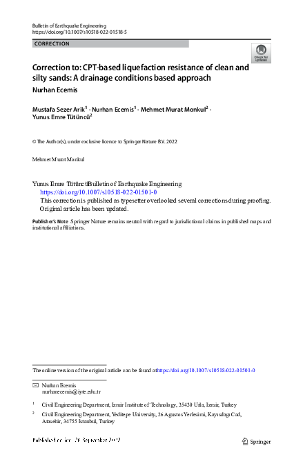 (PDF) Correction to: CPT-based liquefaction resistance of clean and silty sands: A drainage ...
