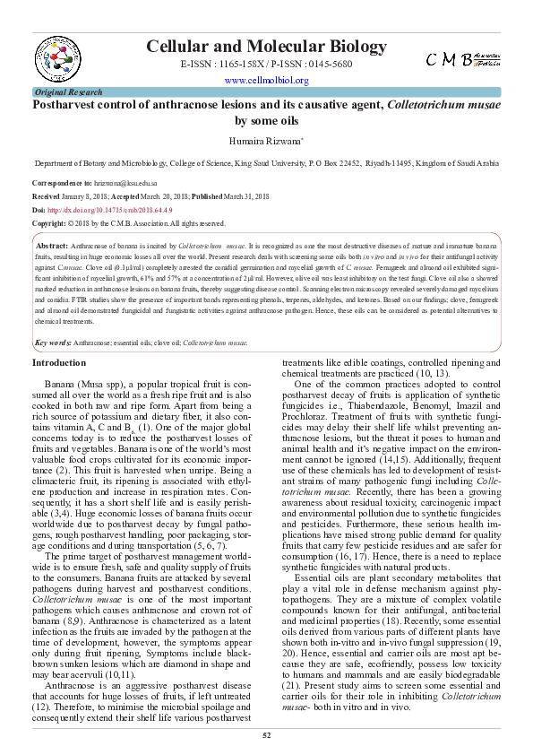 (PDF) Postharvest control of anthracnose lesions and its causative ...